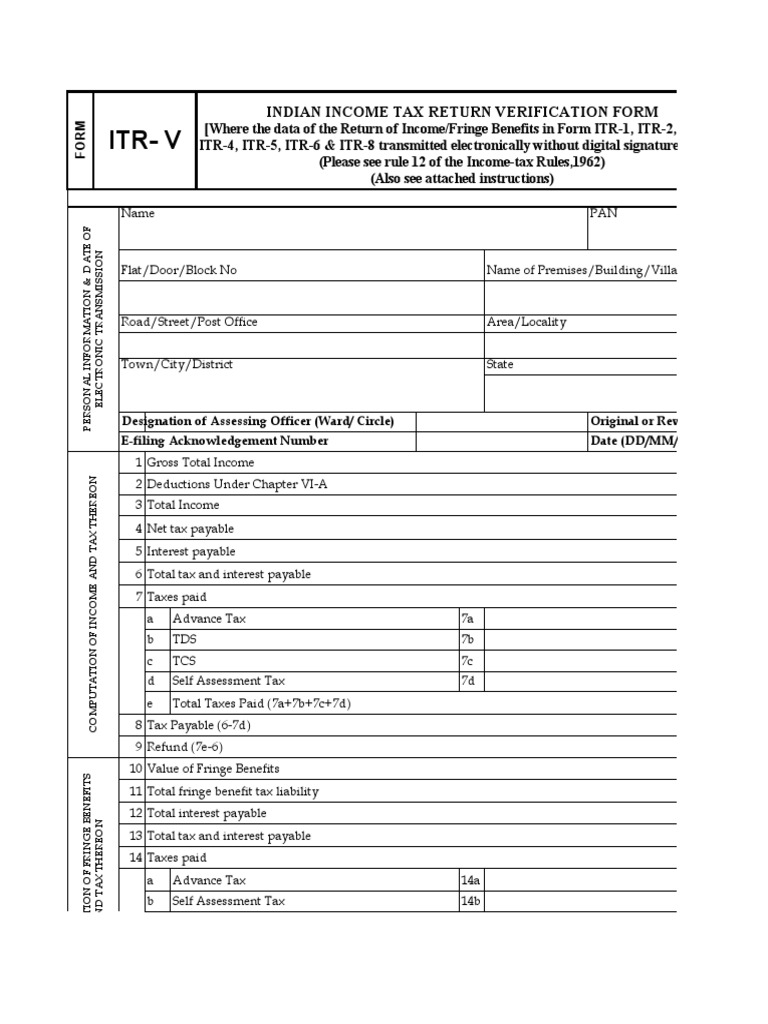Itr-V: Indian Income Tax Return Verification Form | PDF | Taxes ...