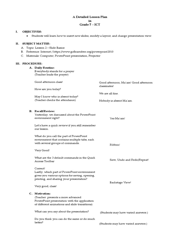 I. Objectives:: A Detailed Lesson Plan in Grade 7 - ICT | PDF | Page ...