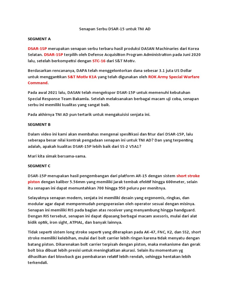 Senapan Serbu DSAR | PDF | Teknologi & Rekayasa