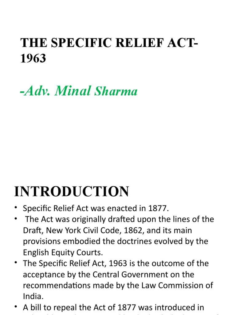 Specific Relief Act 1963 Till Sec 19 | PDF