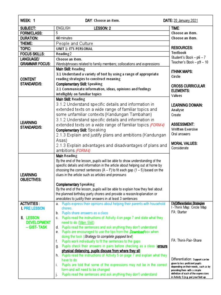Form 5 Lesson 2 | PDF