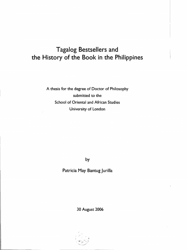 Tagalog Bestsellers and The History of The Book in The Philippines ...