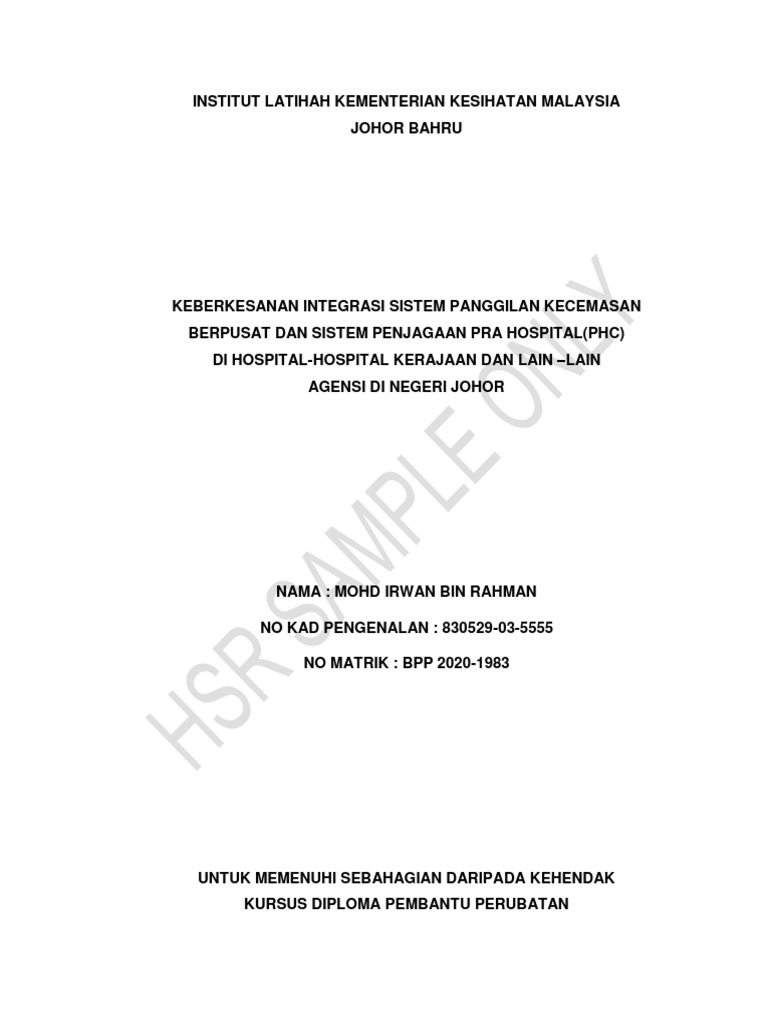 HSR Sample Format 2017 | PDF