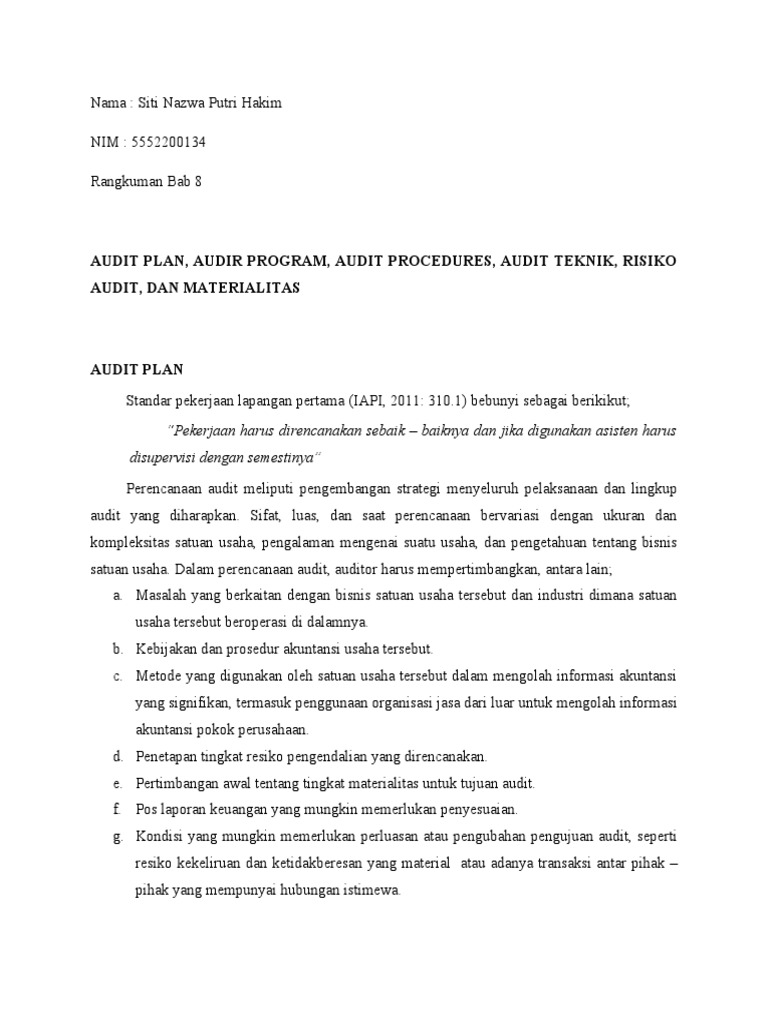 Rencana dan Prosedur Audit Efektif | PDF