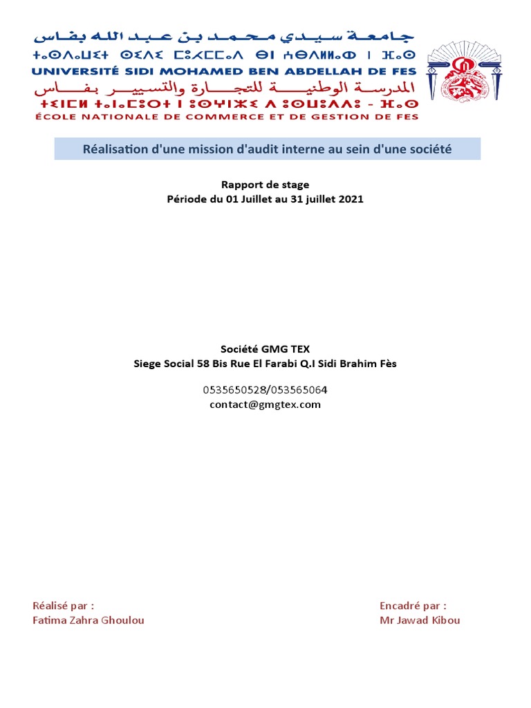 Rapport de Stage S8 R | PDF | Audit | Contrôle interne