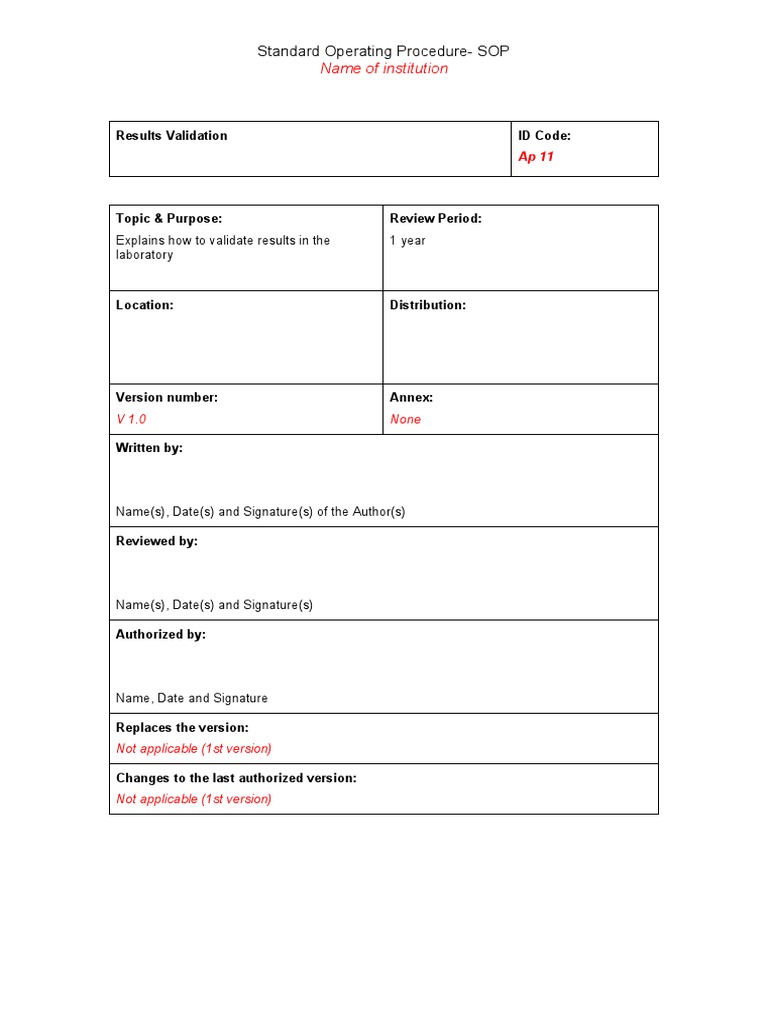 Standard Operating Procedure-SOP: Name of Institution | PDF ...
