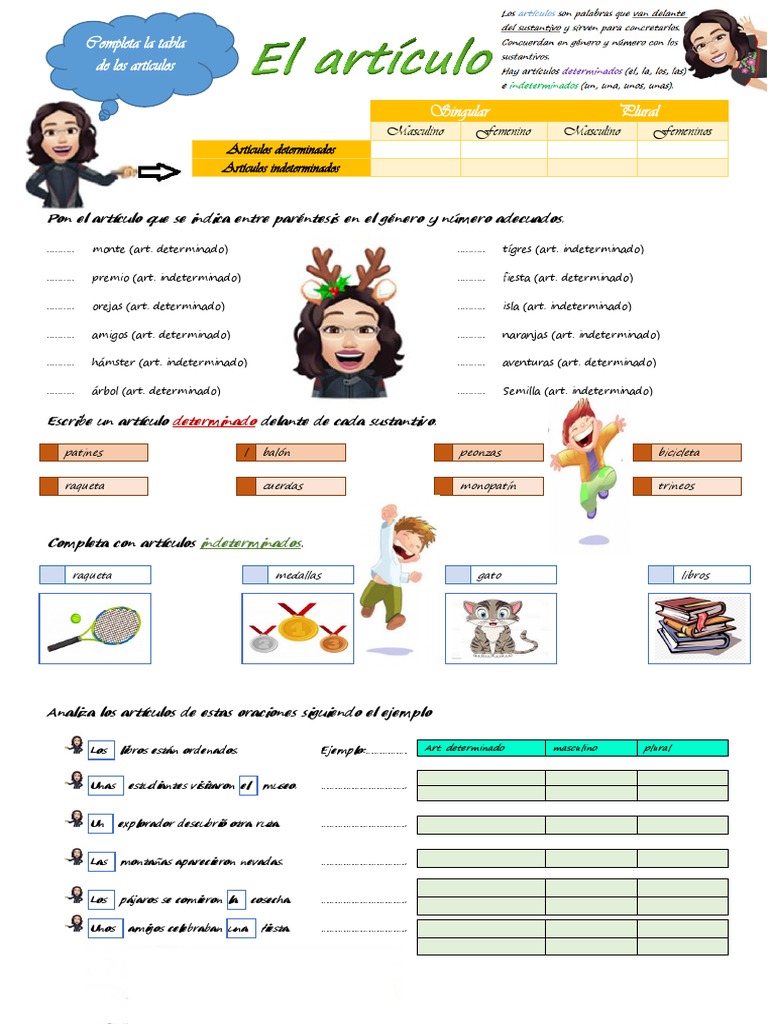Ejercicios sobre artículos determinados e indeterminados | PDF