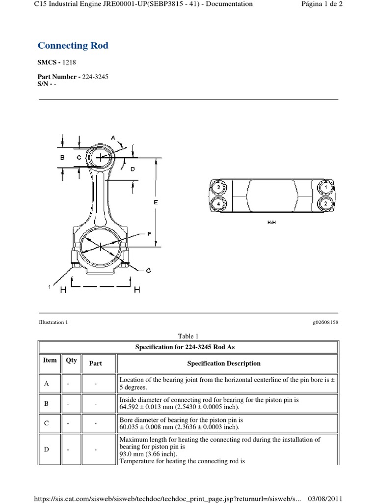 Specifications and Installation Procedures for Connecting Rod Part Number 224-3245 | PDF ...