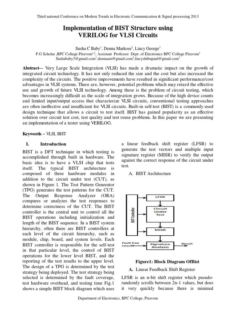 Implementation of BIST Structure Using VERILOG For VLSI Circuits | PDF | Electrical Engineering ...