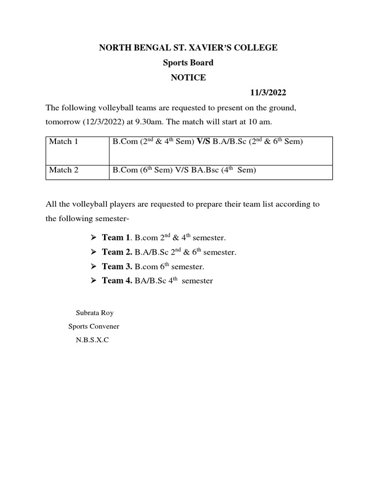 Notice For Volleyball | PDF