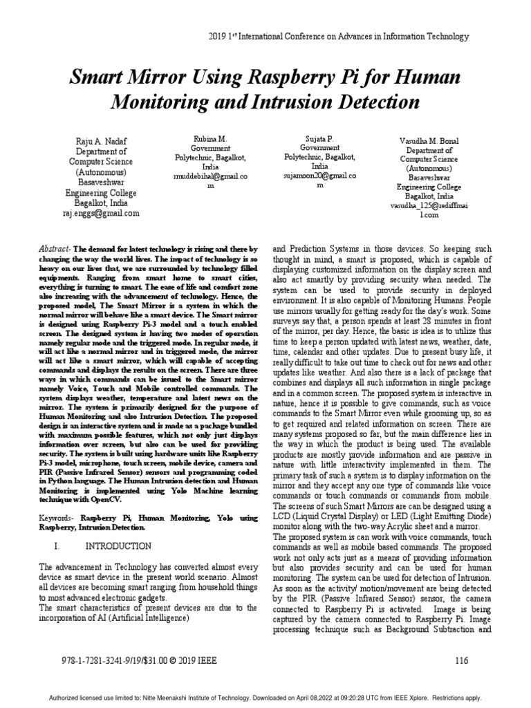 Smart Mirror Using Raspberry Pi For Human Monitoring and Intrusion Detection | PDF | Raspberry ...