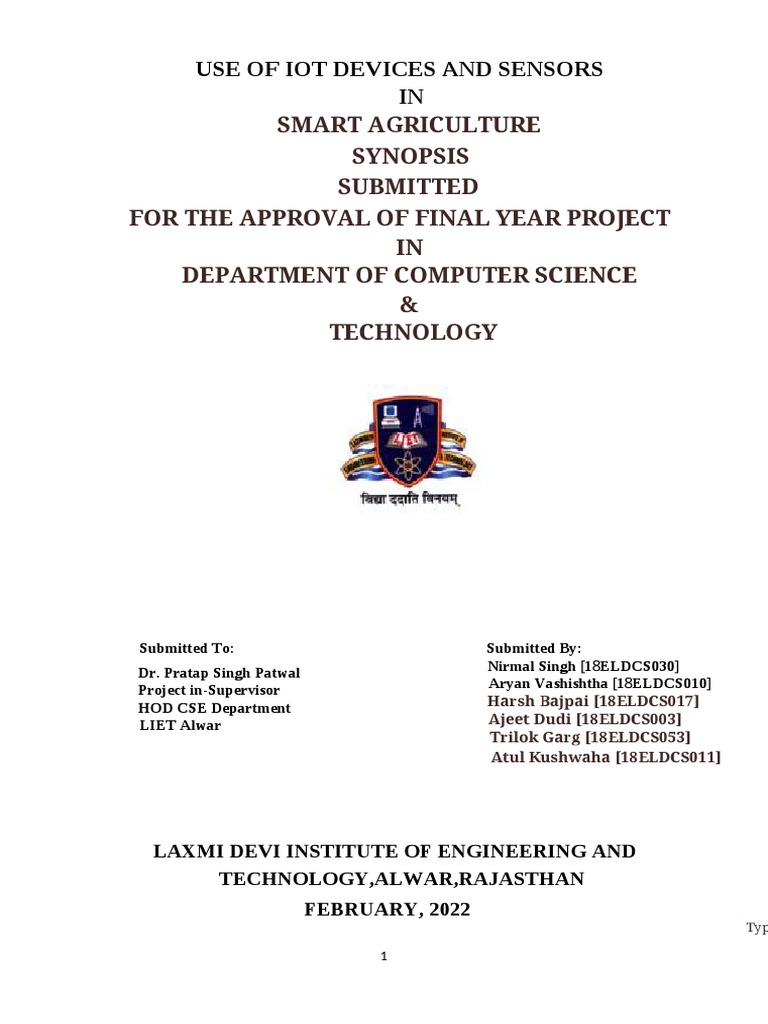 Synopsis of Smart Irrigation System | PDF | Humidity | Arduino