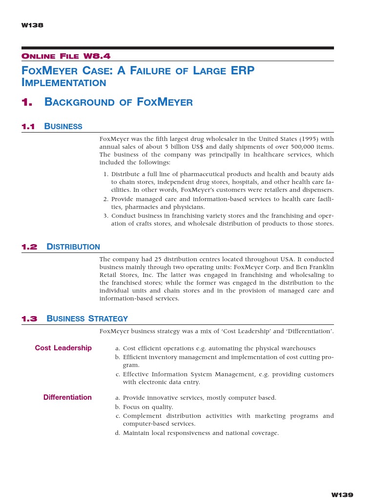 FoxMeyer - Erp Failure Comprehensive | PDF | Retail | Enterprise ...
