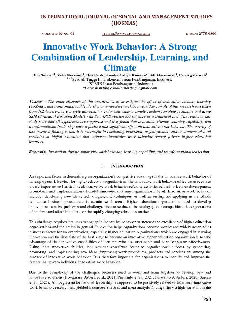 Innovative Work Behavior: A Strong Combination of Leadership, Learning ...