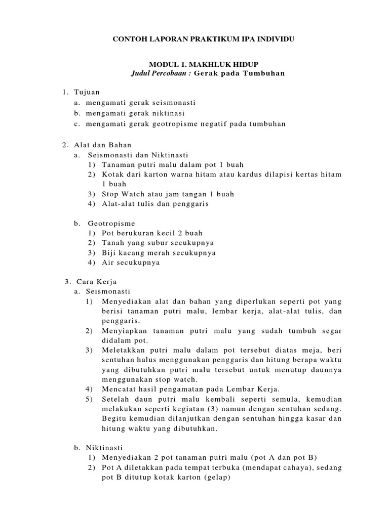 Contoh Laporan Praktikum IPA | PDF