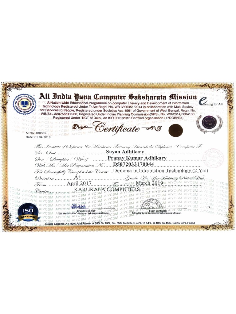 Dit Certificate - Sayan Adhikary | PDF