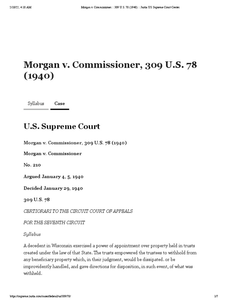 Morgan v. Commissioner - 309 U.S. 78 (1940) - Justia US Supreme Court ...