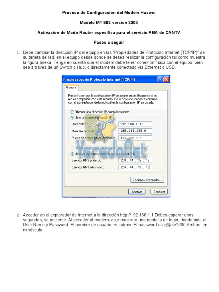Activación Del Modo Router Del Modem Huawei | PDF | Dirección IP ...