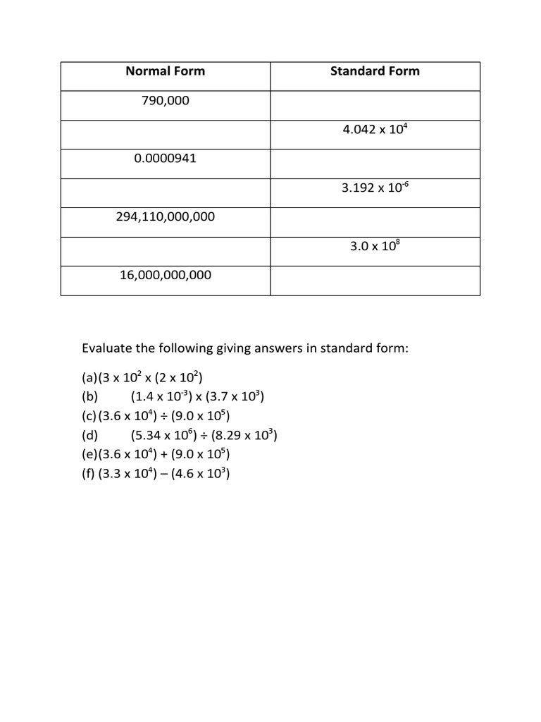 Standard Form Practice Exercises | PDF