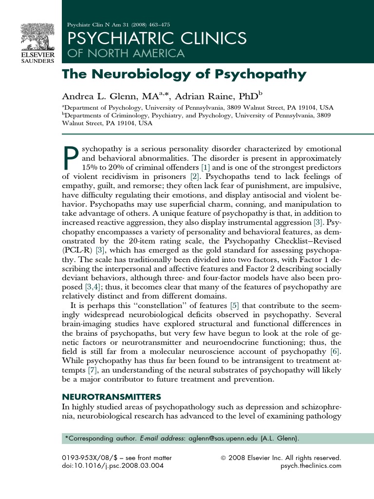 Adrian Raine - The Neurobiology of Psychopathy | PDF