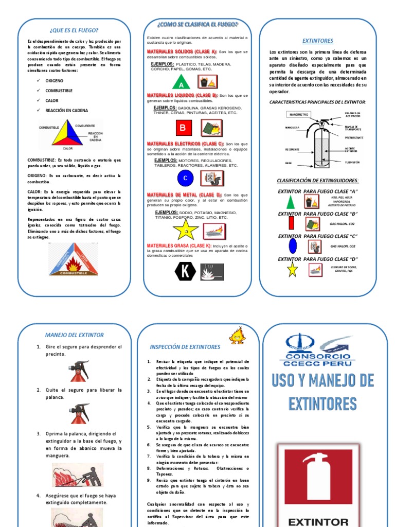 Triptico Uso Del Extintor | PDF | Combustibles | Sólido