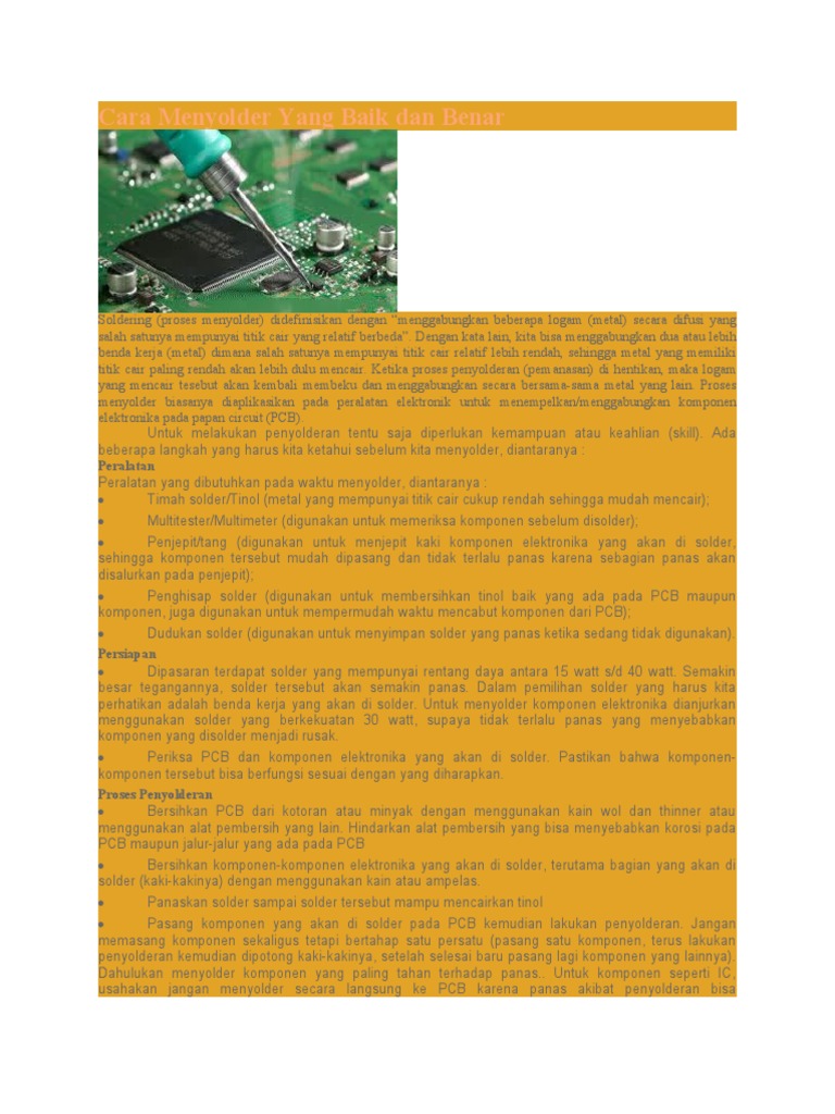 Cara Menyolder Yang Baik Dan Benar | PDF