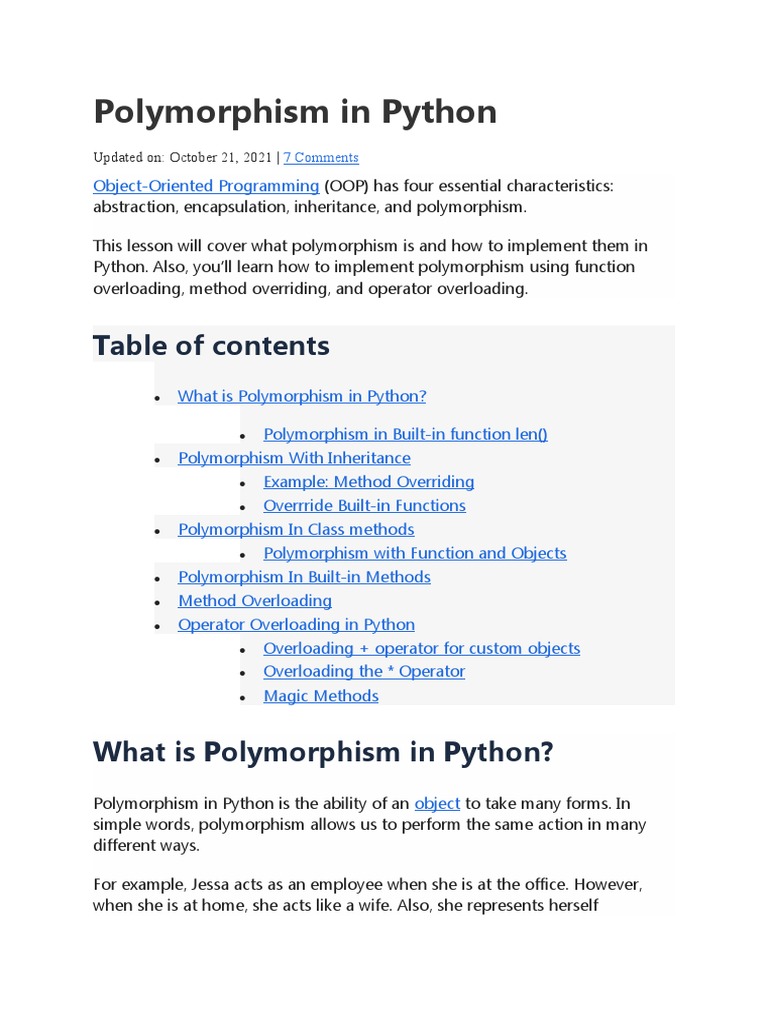 Polymorphism In Python Pdf Inheritance Object Oriented Programming Method Computer 5452