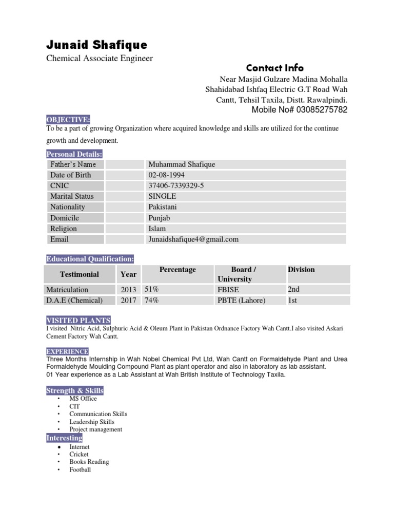 Junaid Shafique: Contact Info | PDF