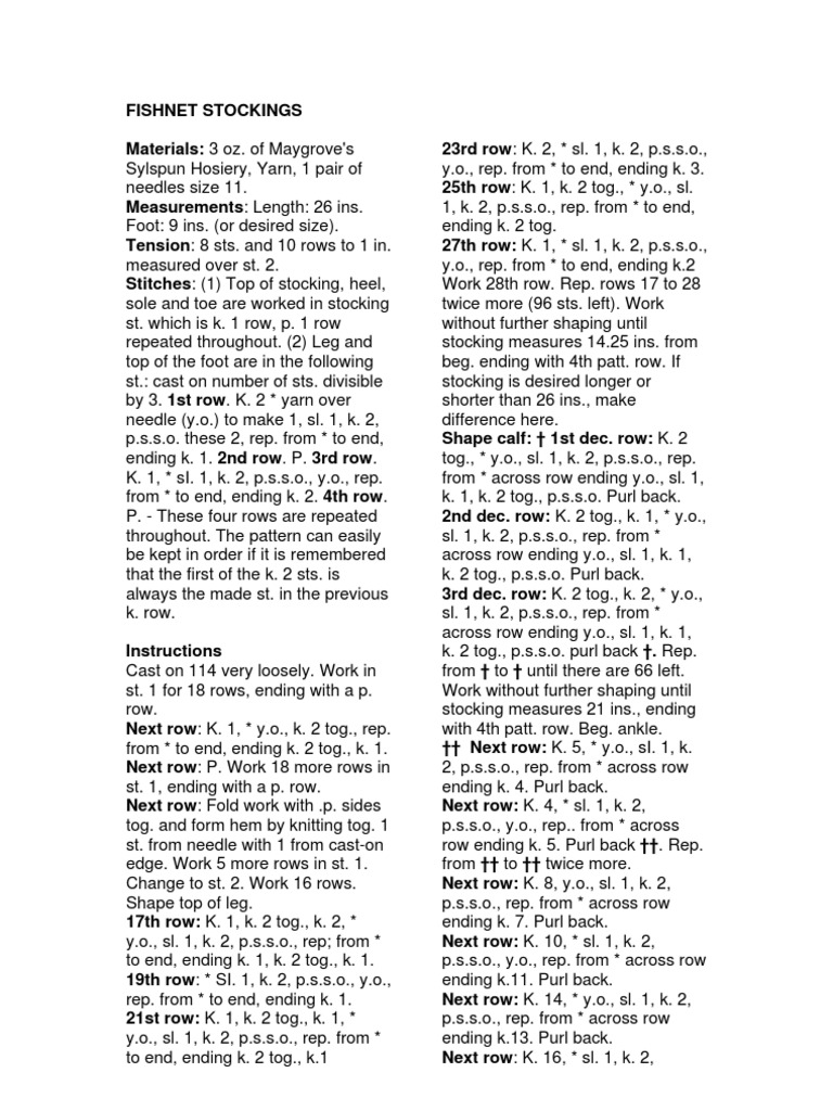 Fishnet Stocking | PDF | Knitting | Needlework