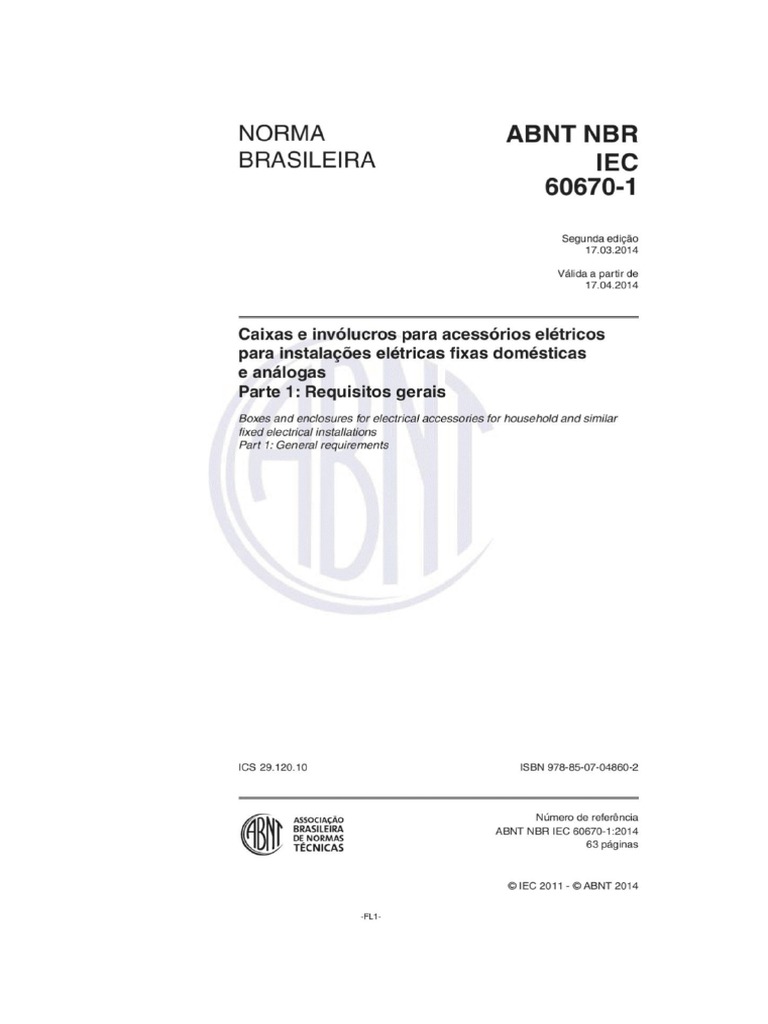 IEC 60670-1 de 03.2014 - Caixas e Invólucros para Acessórios Elétricos ...