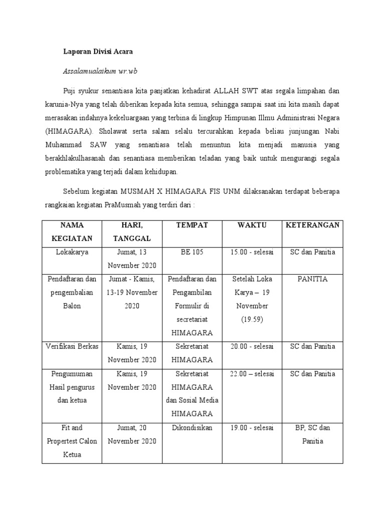 LPJ Divisi Acara | PDF