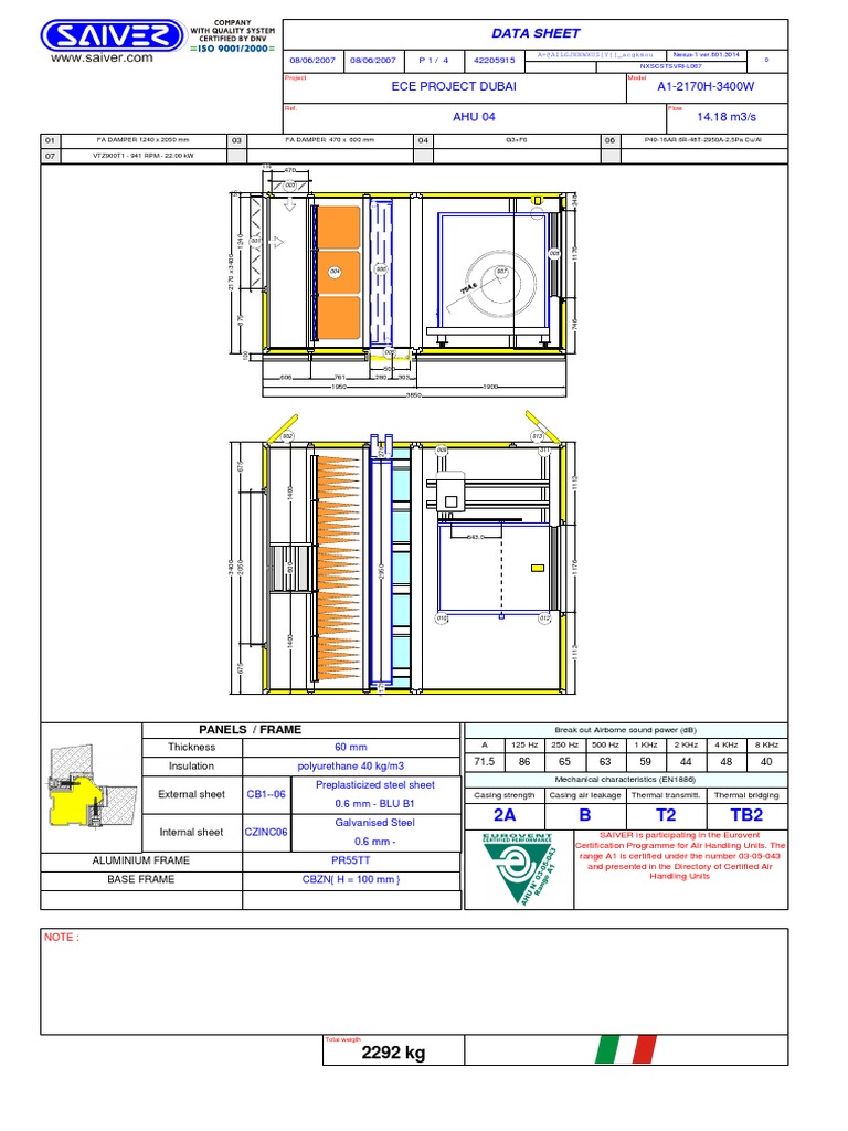 ECE Project Dubai AHU Data Sheet | PDF