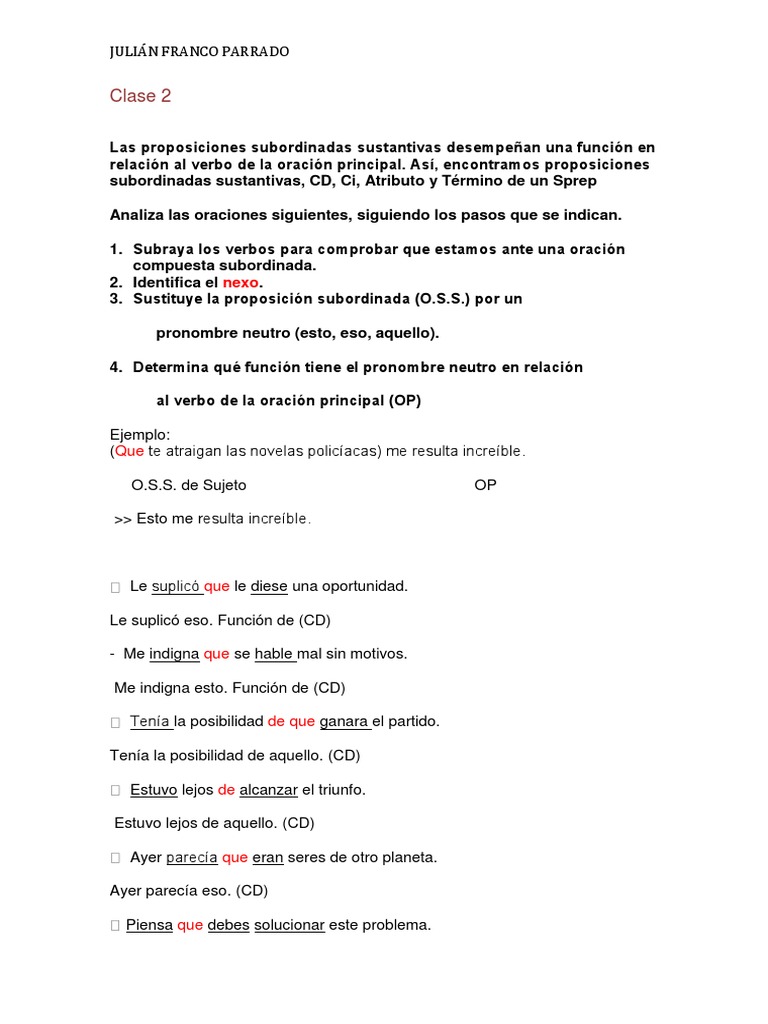 Clase 2 Ejercicios Subordinadas Sustantivas | PDF