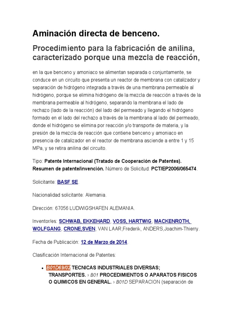 Aminación Directa de Benceno | PDF
