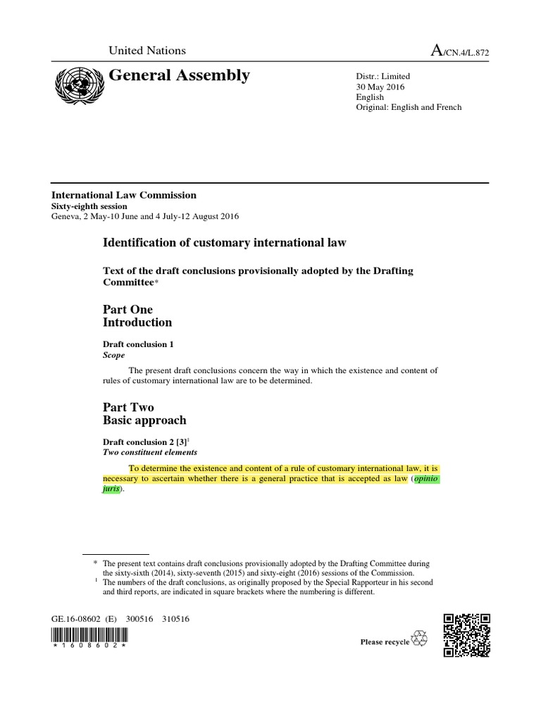 ILC Draft Conclusions Identification of Customary Law | PDF ...