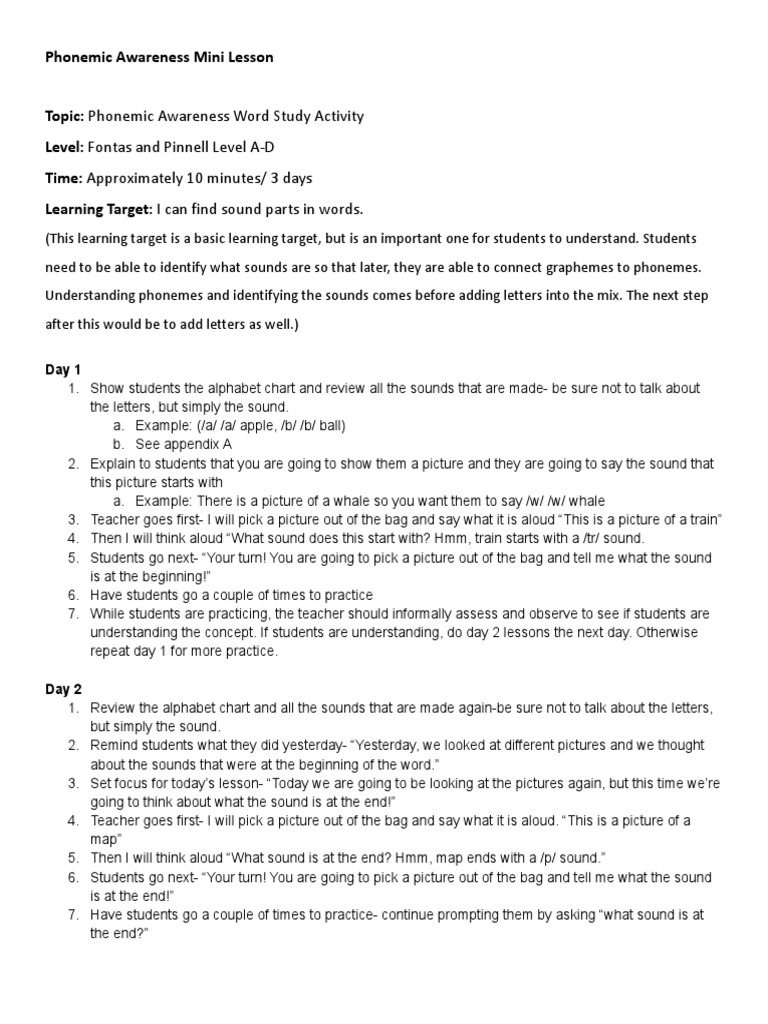 Phonemic Awareness Mini Lesson 1 | PDF | Phoneme | Communication