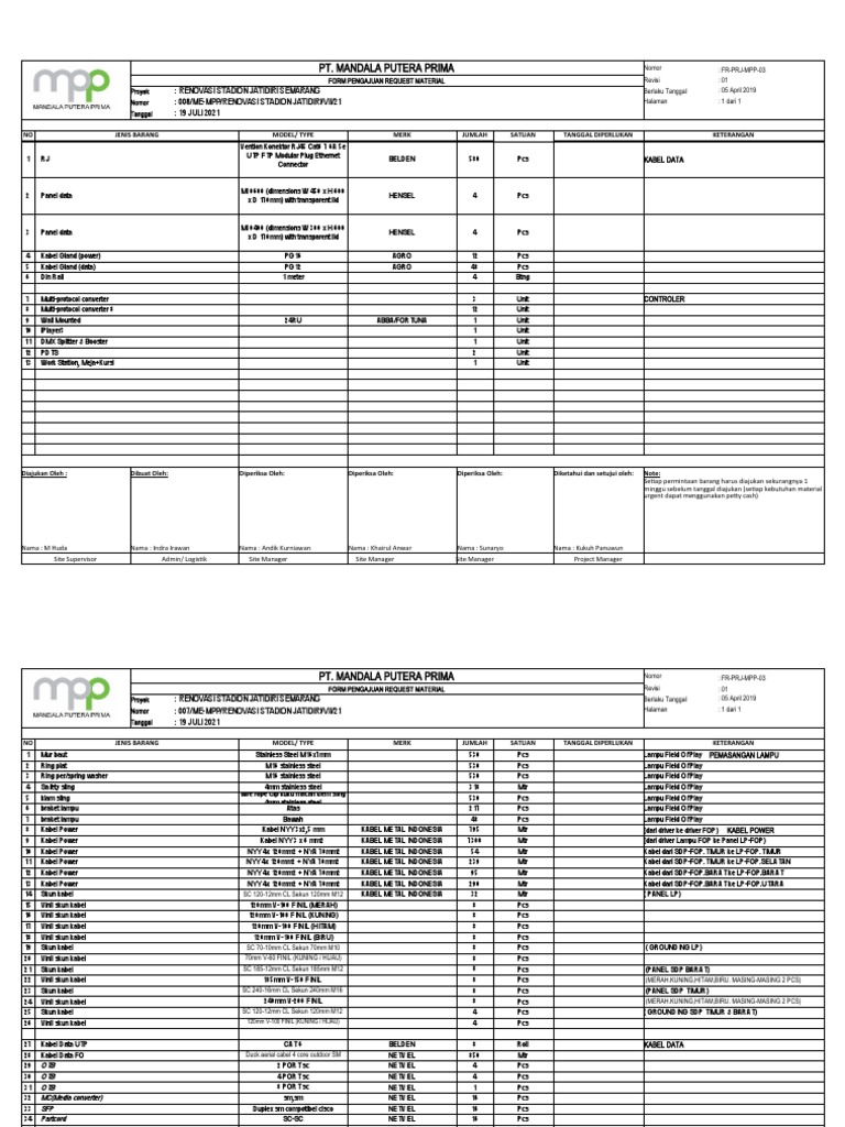Form Req Material | PDF