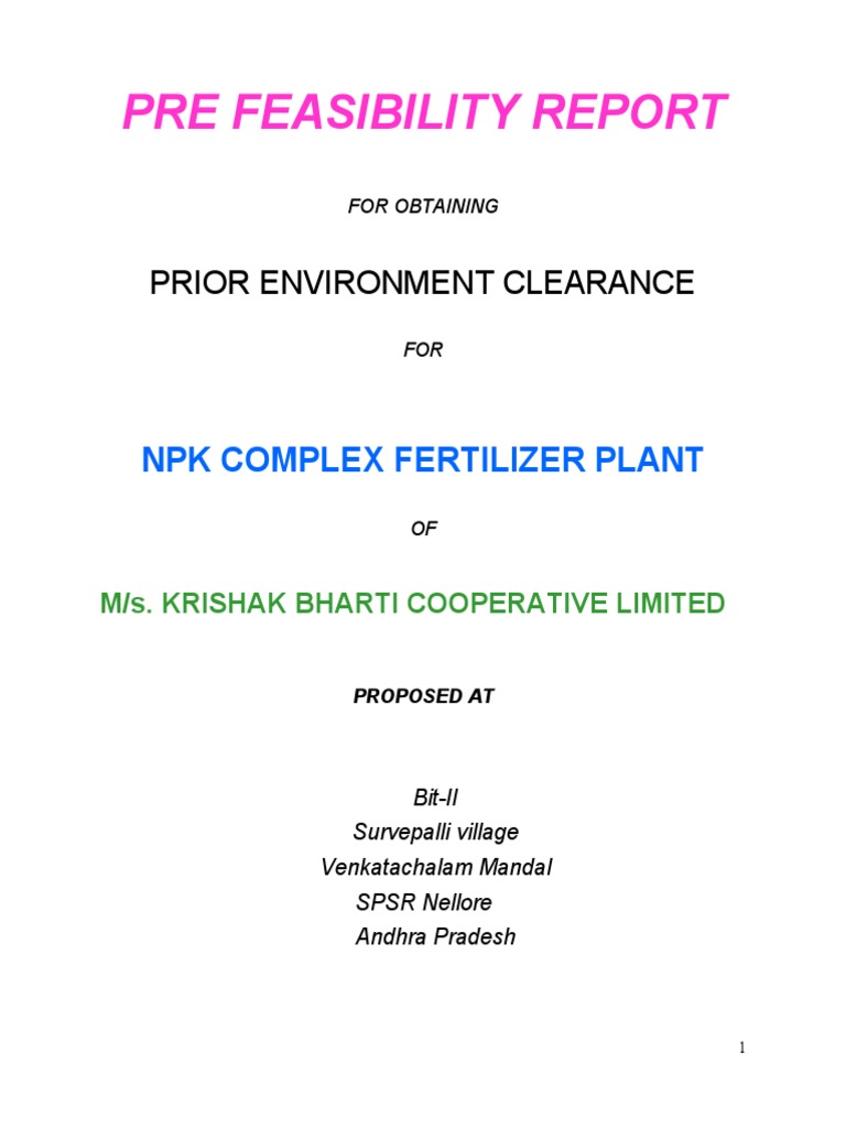 Pre Feasibility Report: Prior Environment Clearance | PDF | Fertilizer ...