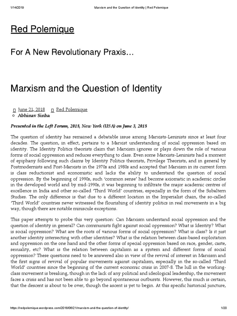 Marxism and the Question of Identity | PDF | Intersectionality | Maoism