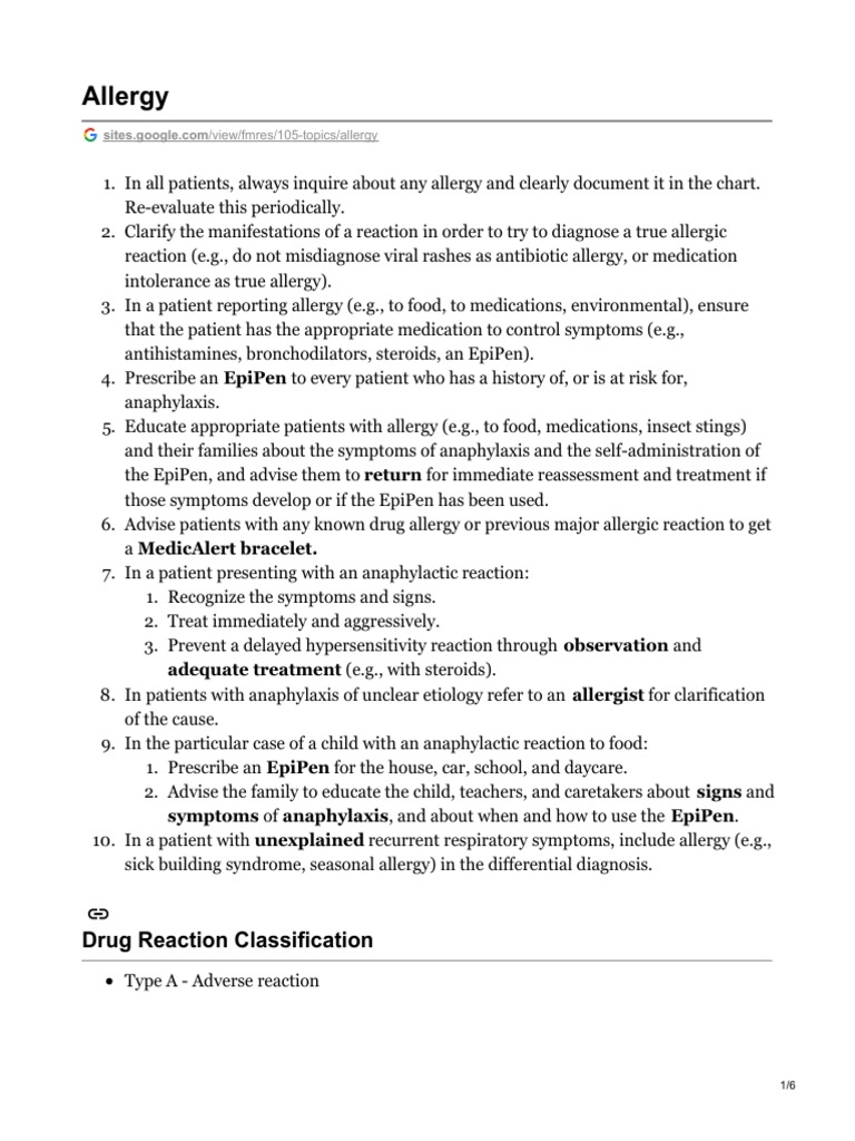 Allergy: Drug Reaction Classification | PDF | Allergy | Clinical Medicine