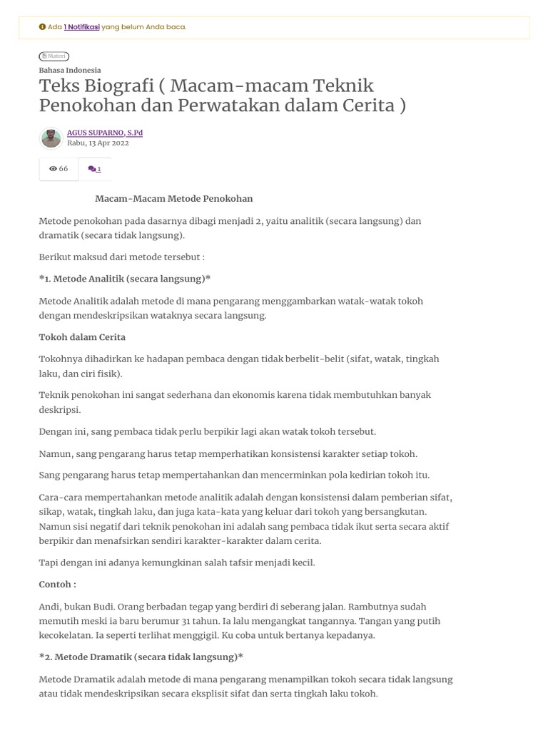 Teknik Penokohan dalam Teks Biografi | PDF | Pengembangan Diri