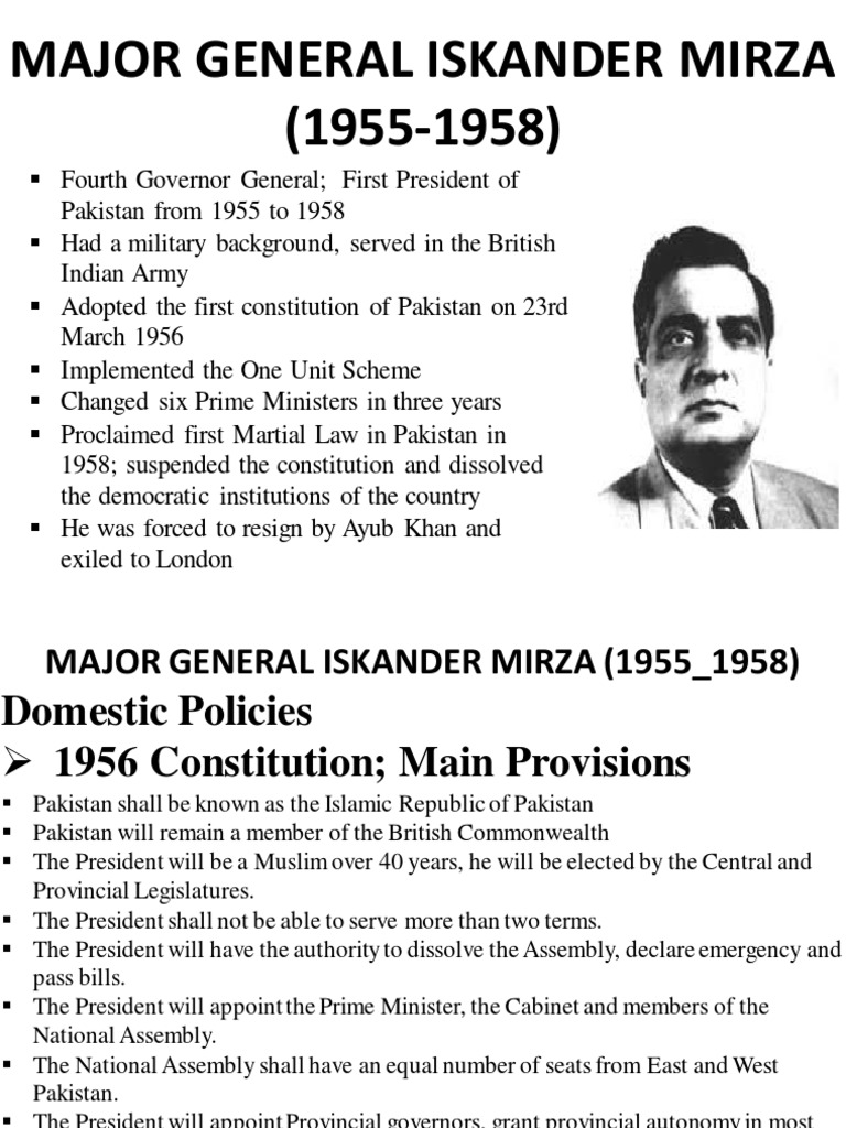 Major General Iskander Mirza (1955-1958) | PDF | Pakistan | Government