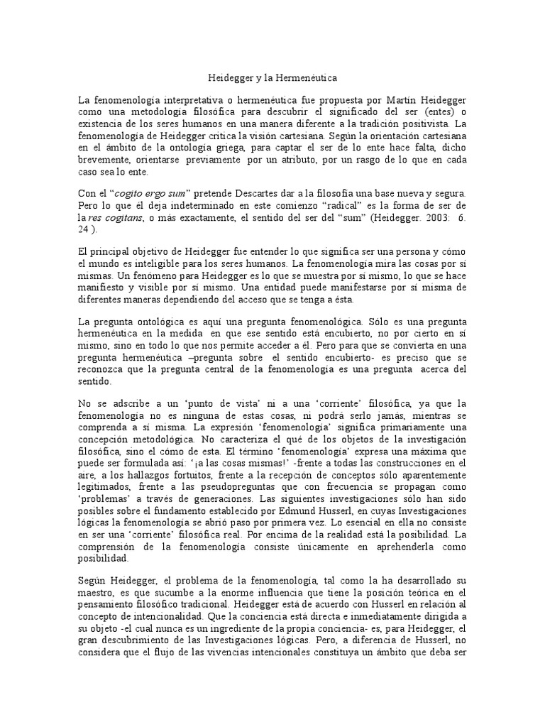 Heidegger y la hermenéutica | PDF | Martin Heidegger | Hermenéutica
