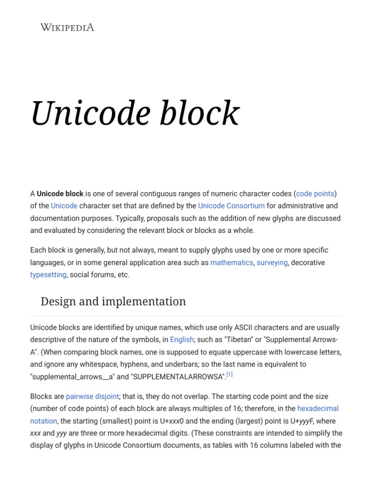 Unicode Block: Design and Implementation | PDF | Notation | Character ...