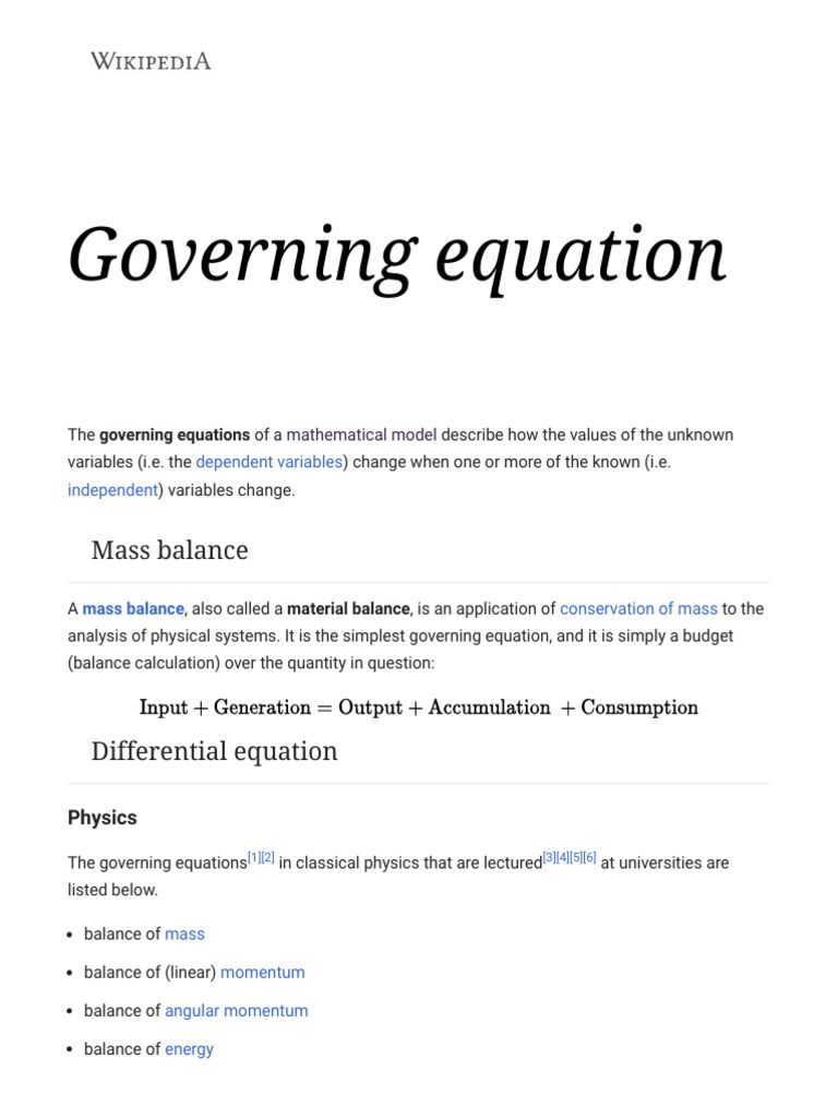 Governing Equation | PDF | Equations | Physics