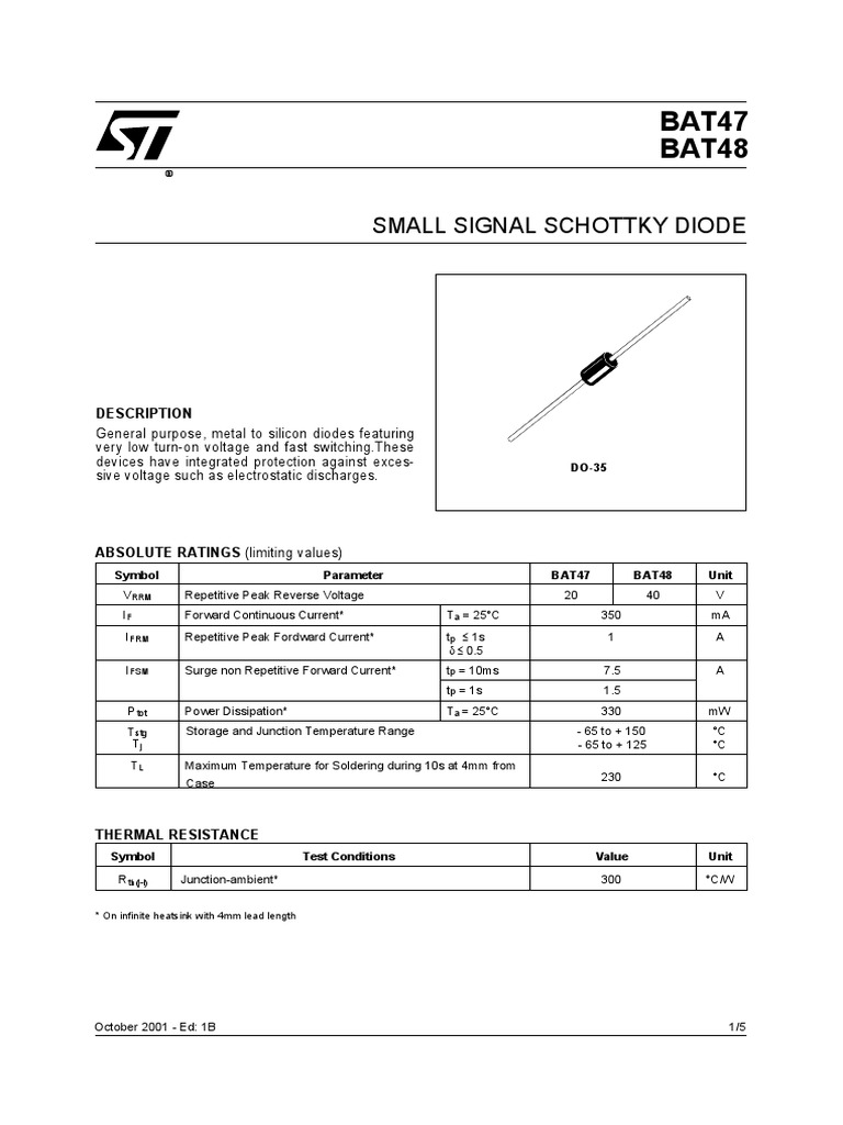 BAT47 BAT48: Small Signal Schottky Diode | PDF | Diode | Semiconductors