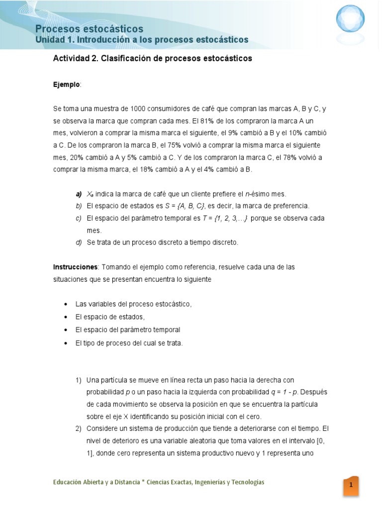 Act. 2. Clasificación de Procesos Estocásticos | PDF | Estocástico | Proceso estocástico
