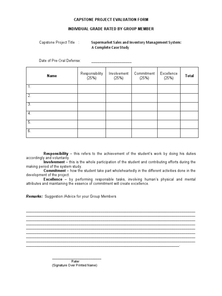 Capstone Project Evaluation Form Pdf