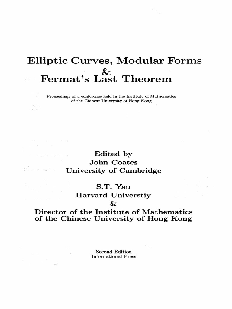 Elliptic Curves, Modular Forms and Fermat's Last Theorem | PDF