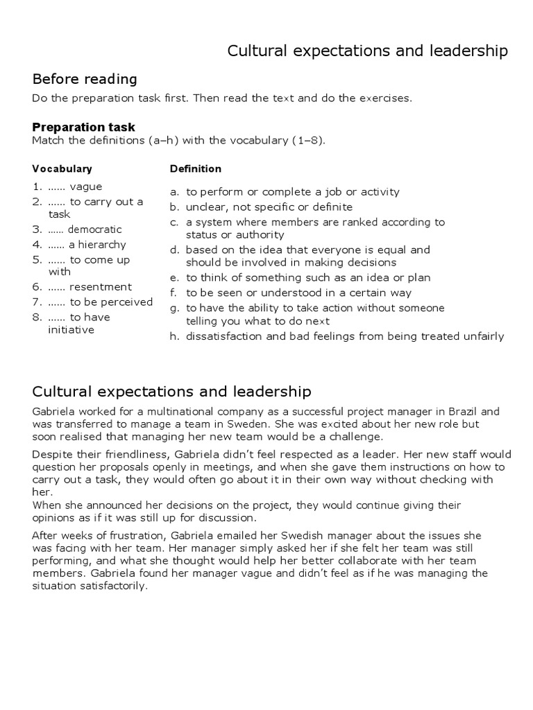 Cultural Expectations and Leadership | PDF | Social Psychology | Leadership